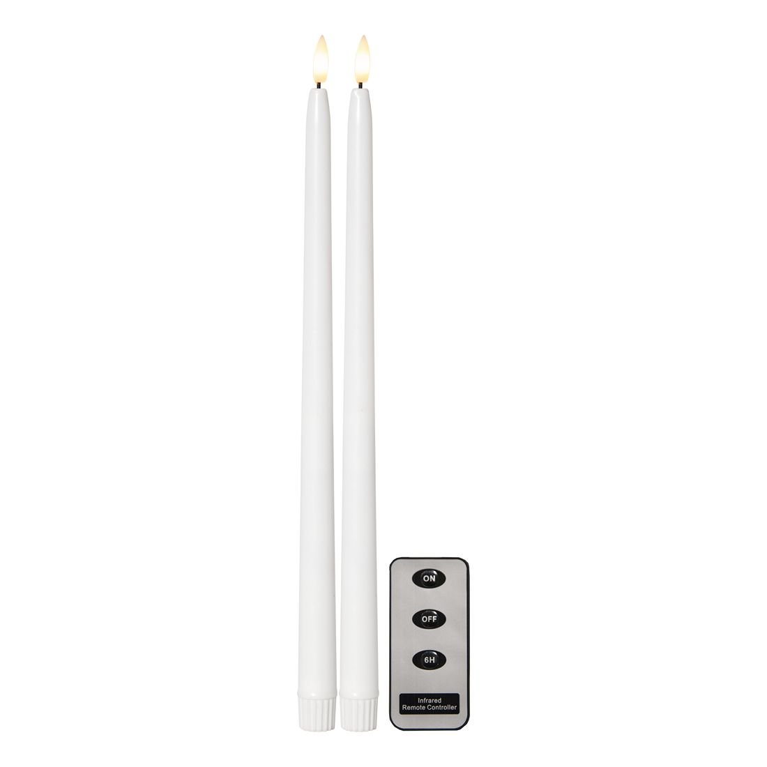 Zestaw 2x świeca LED obiadowa FLAMME SLIM biała 38cm na pilota - STAR ...