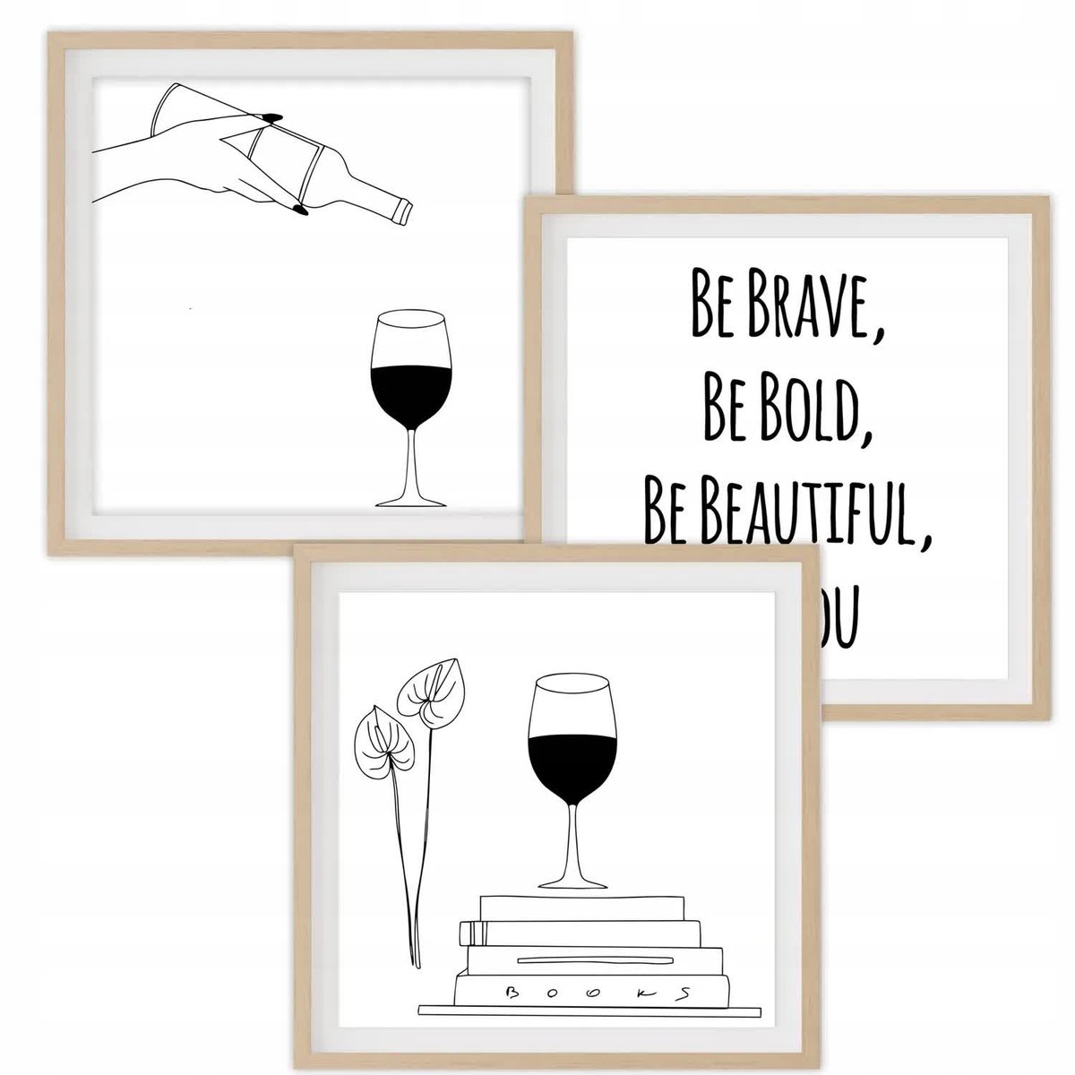 Zestaw 3 PLAKATY 30x30 WINO BE BRAVE BEAUTIFUL YOU - Inna marka | Sklep ...