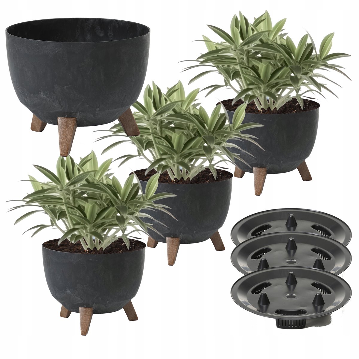 ZESTAW 3x DONICZKA DONICA WKŁAD MISA KWIETNIK OSŁONKA CZARNY BETON 23x29cm - Inna marka | Sklep ...