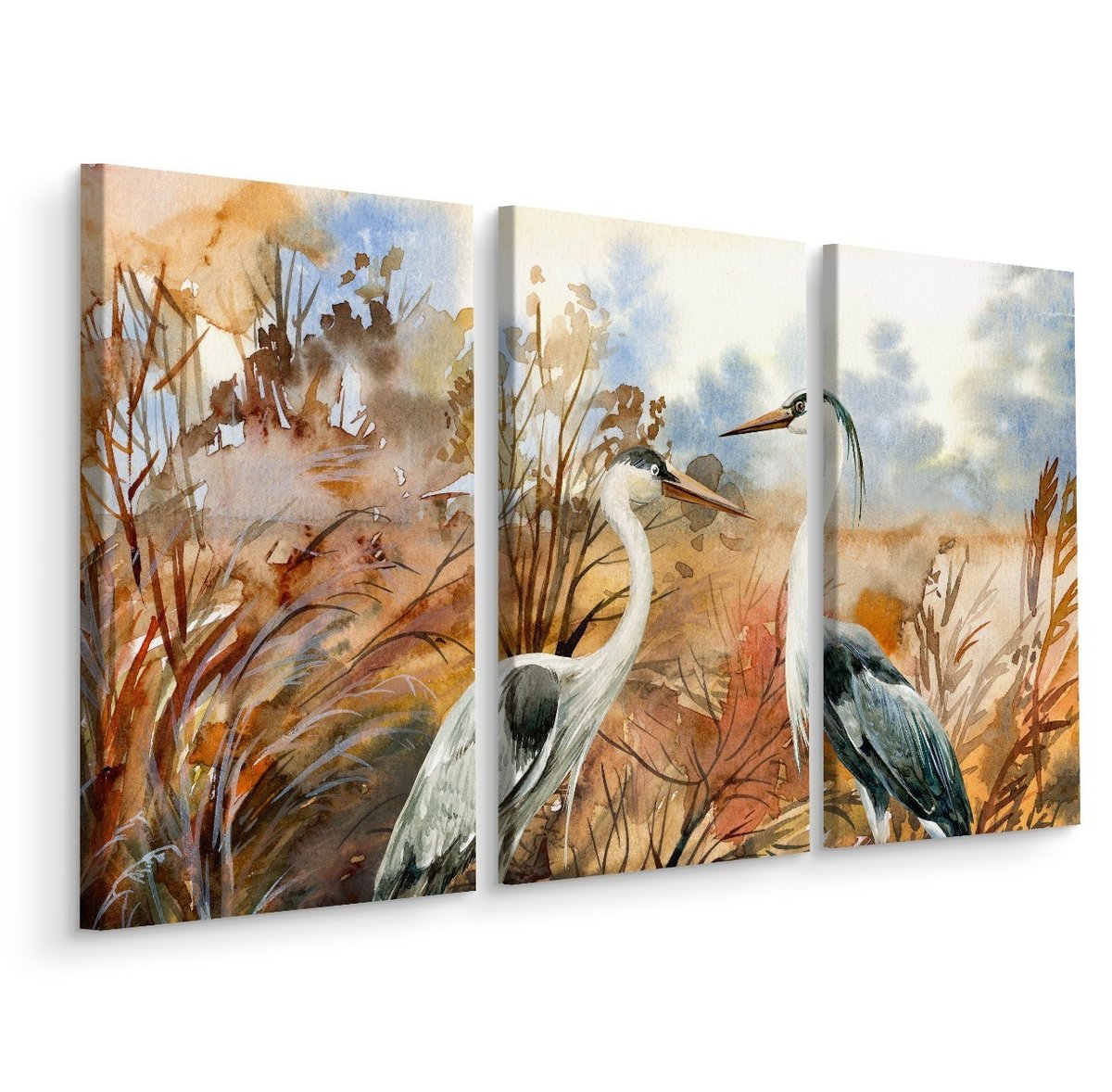 Zestaw 3X Obraz Do Salonu Sypialni Żuraw Czapla Ptaki Natura Akwarela ...