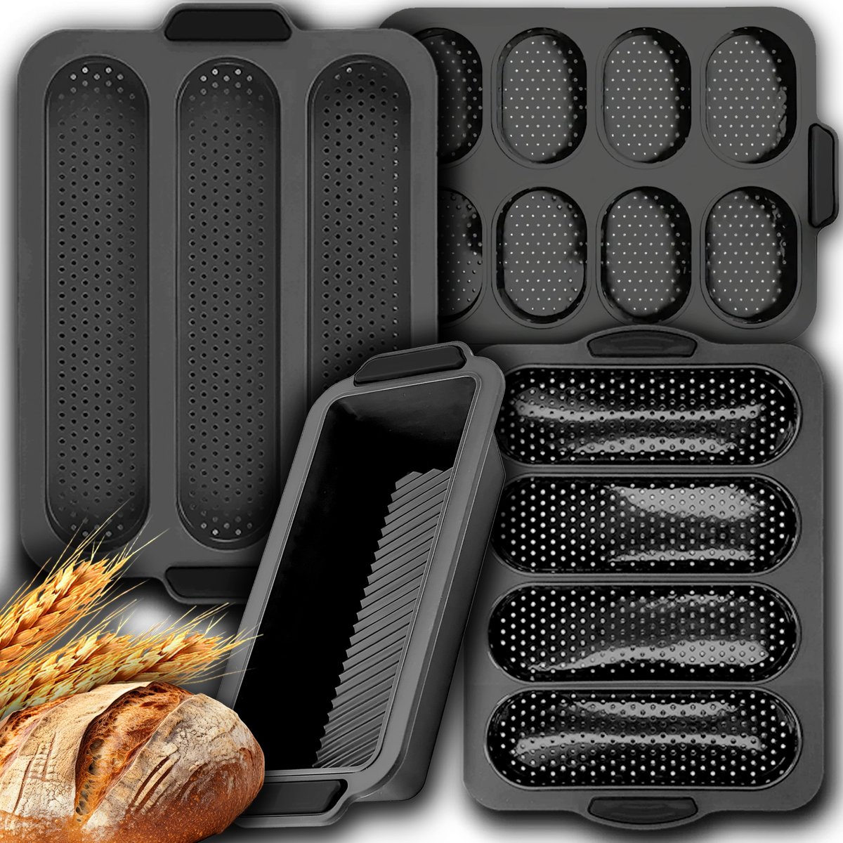 ZESTAW 4 FORMY SILIKONOWE DO PIECZENIA CHLEBA BUŁEK BAGIETEK NON-STICK ...