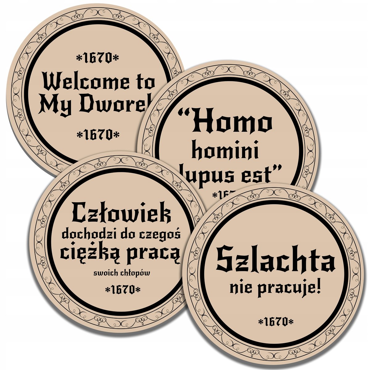 ZESTAW 4 PODKŁADEK POD KUBEK SZKLANKĘ CYTATY TESKTY SERIAL 1670 WZORY ...