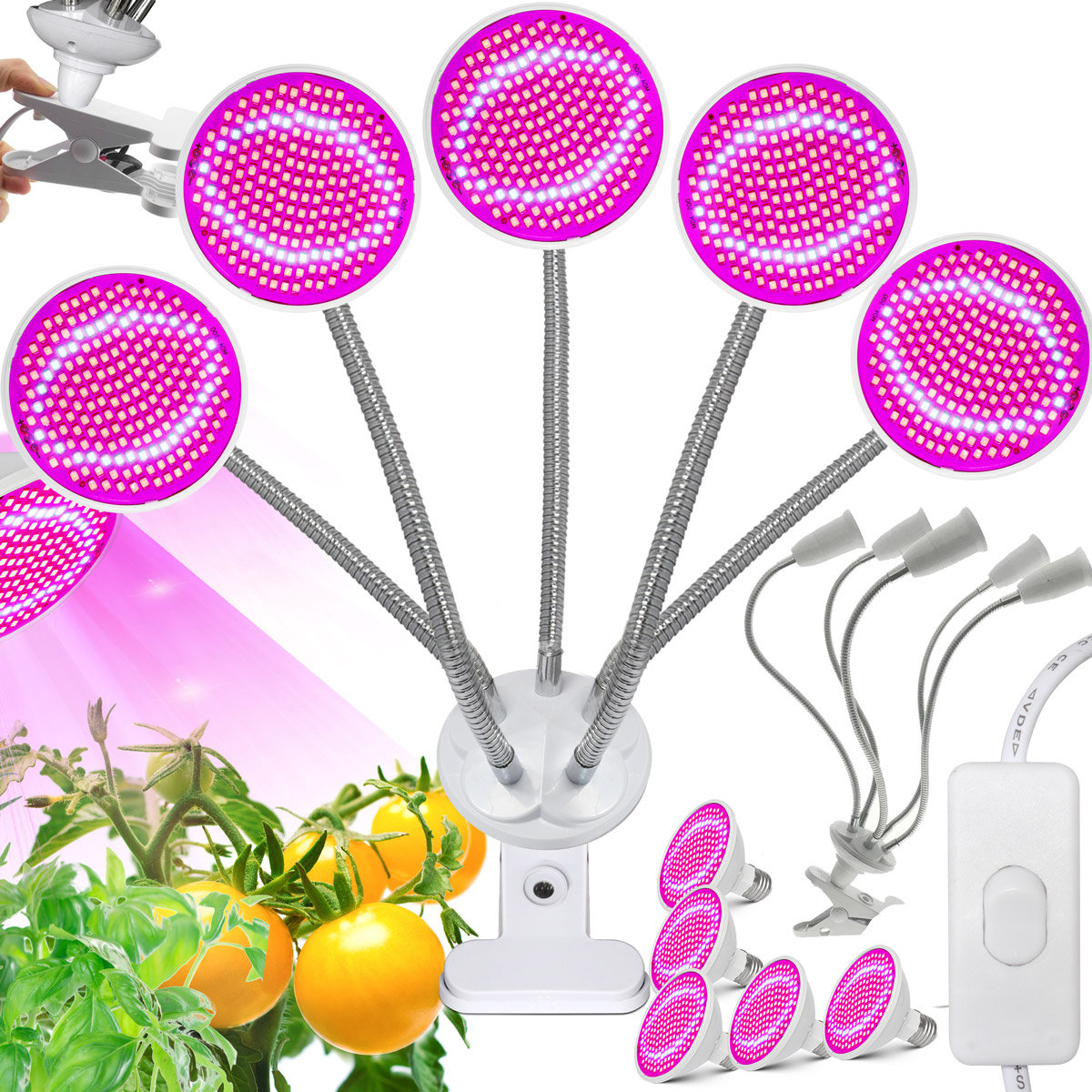 Zestaw 5x Żarówka LED plant Heckermann 200LED 18WLED - 20W + Uchwyt ...