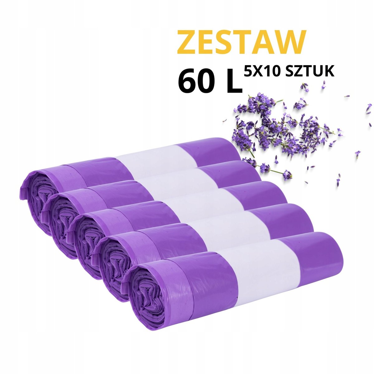 Zestaw 5x10 szt. - Zapachowe worki na śmieci z taśmą 60l ...