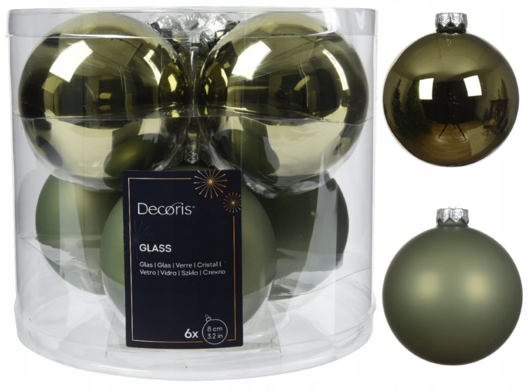 Zestaw 6 szklanych bombek choinkowych 8cm Zielone matowe błyszczące - Kaemingk | Sklep EMPIK.COM