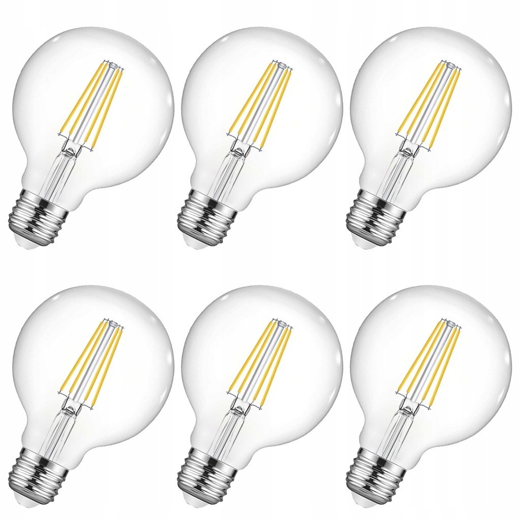 Zestaw 6 Sztuk Żarówka E27 Led Kula Filament 8w 60w 800lm Neutralna
