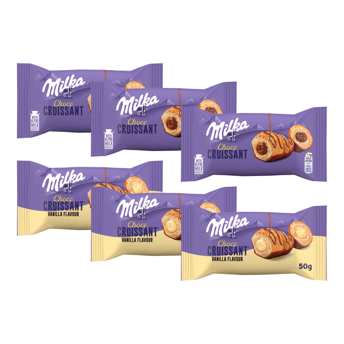 Zestaw 6 x Milka croissant czekoladowy waniliowy 50g rogalik w polewie ...
