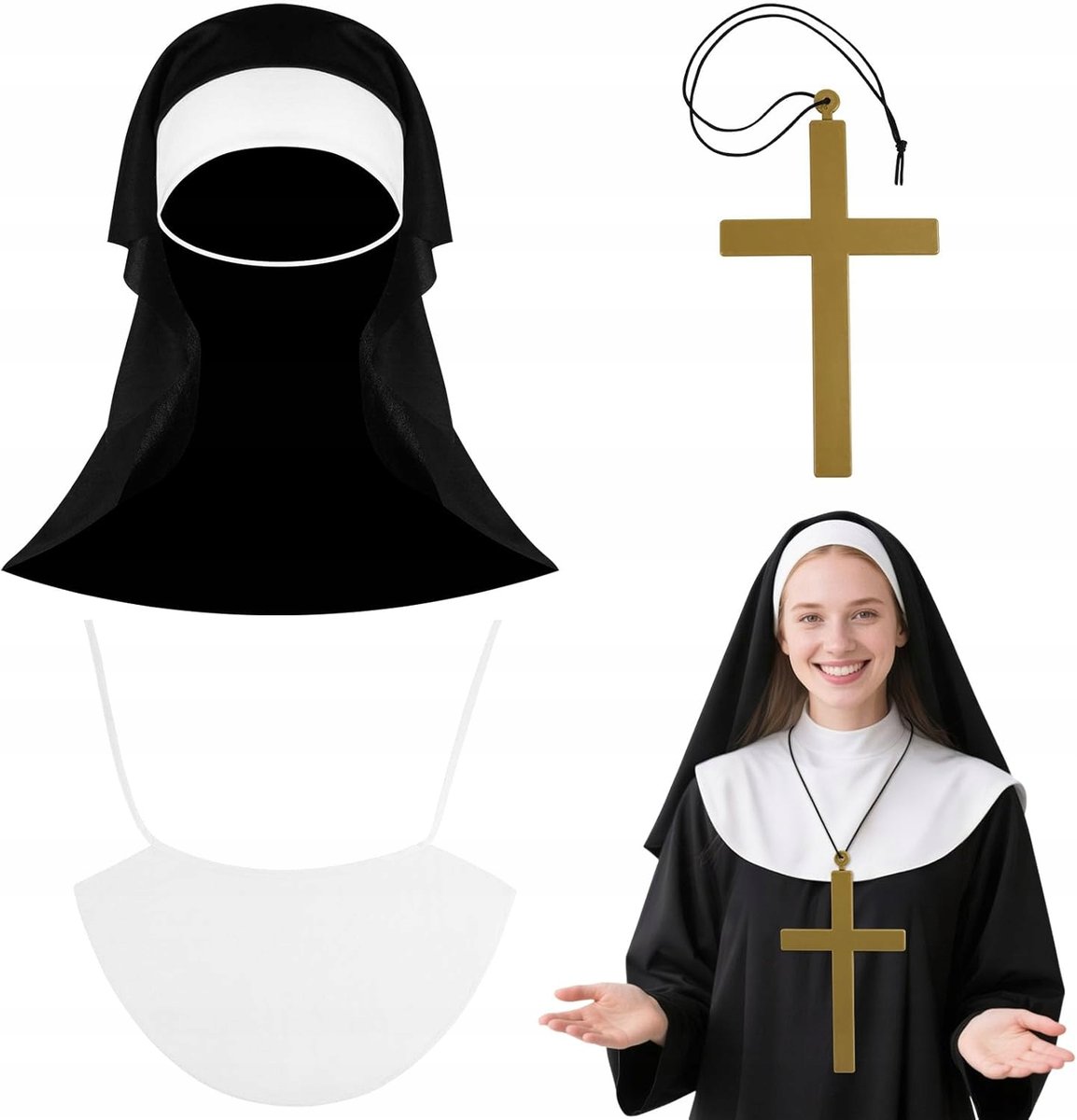 ZESTAW AKCESORIÓW ZAKONNICA / KSIĄDZ HALLOWEEN COSPLAY UNIWERSALNY ...