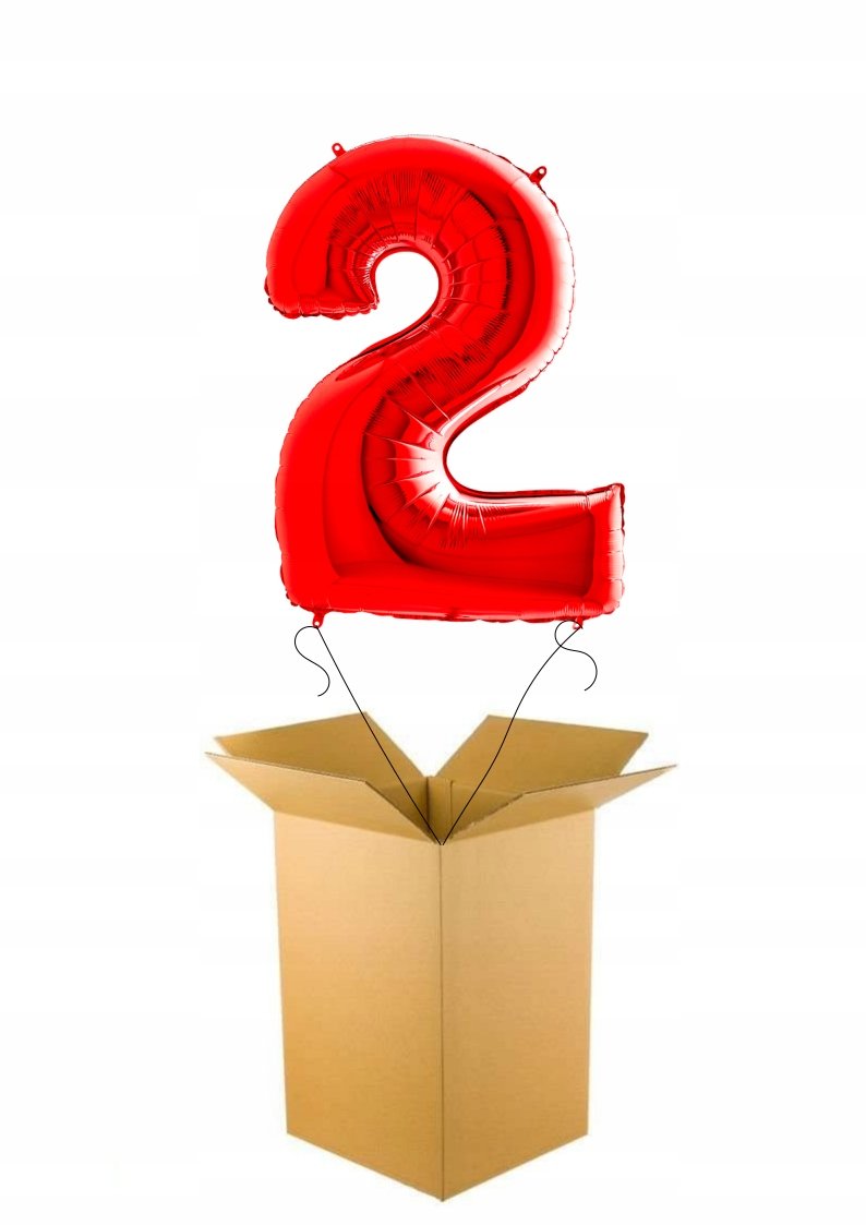 Zestaw Balon Cyfra 2 Czerwony NAPEŁNIONY HELEM PREZENT W PUDLE - Inna ...