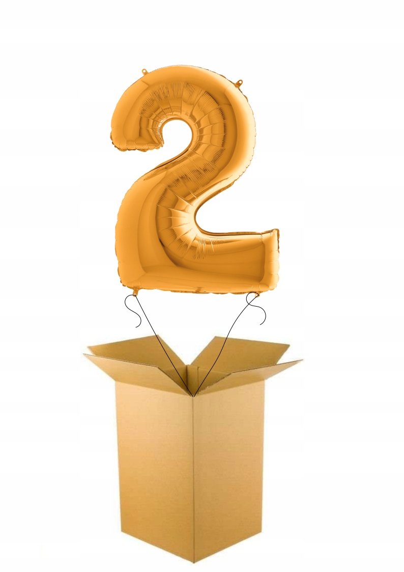 Zestaw Balon Cyfra 2 Złoty NAPEŁNIONY HELEM PREZENT W PUDLE - Inna ...