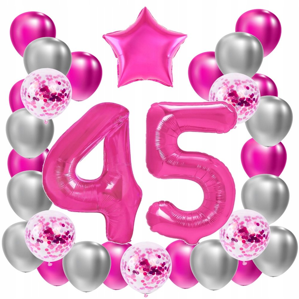 ZESTAW BALONY 45 URODZINY RÓŻOWY FUKSJA 45 ROCZNICA ŚLUBU 100 CM - Inna ...