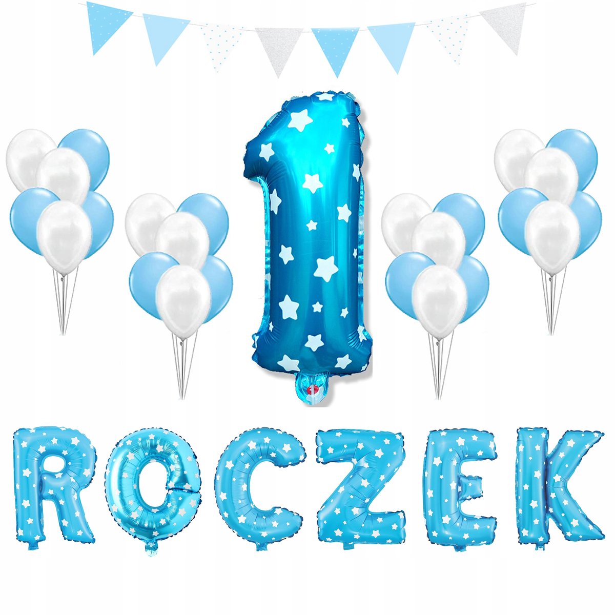 Zestaw Balony Na Roczek Urodziny Blue & White - Etnio Craft & Deco ...
