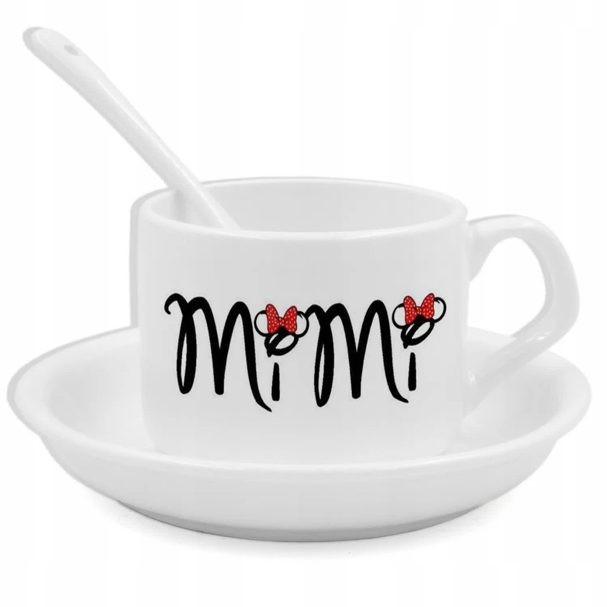 Zestaw Biały Filiżanka Podstawka Łyżeczka MIMI MOUSE Słodkie Bajkowe ...