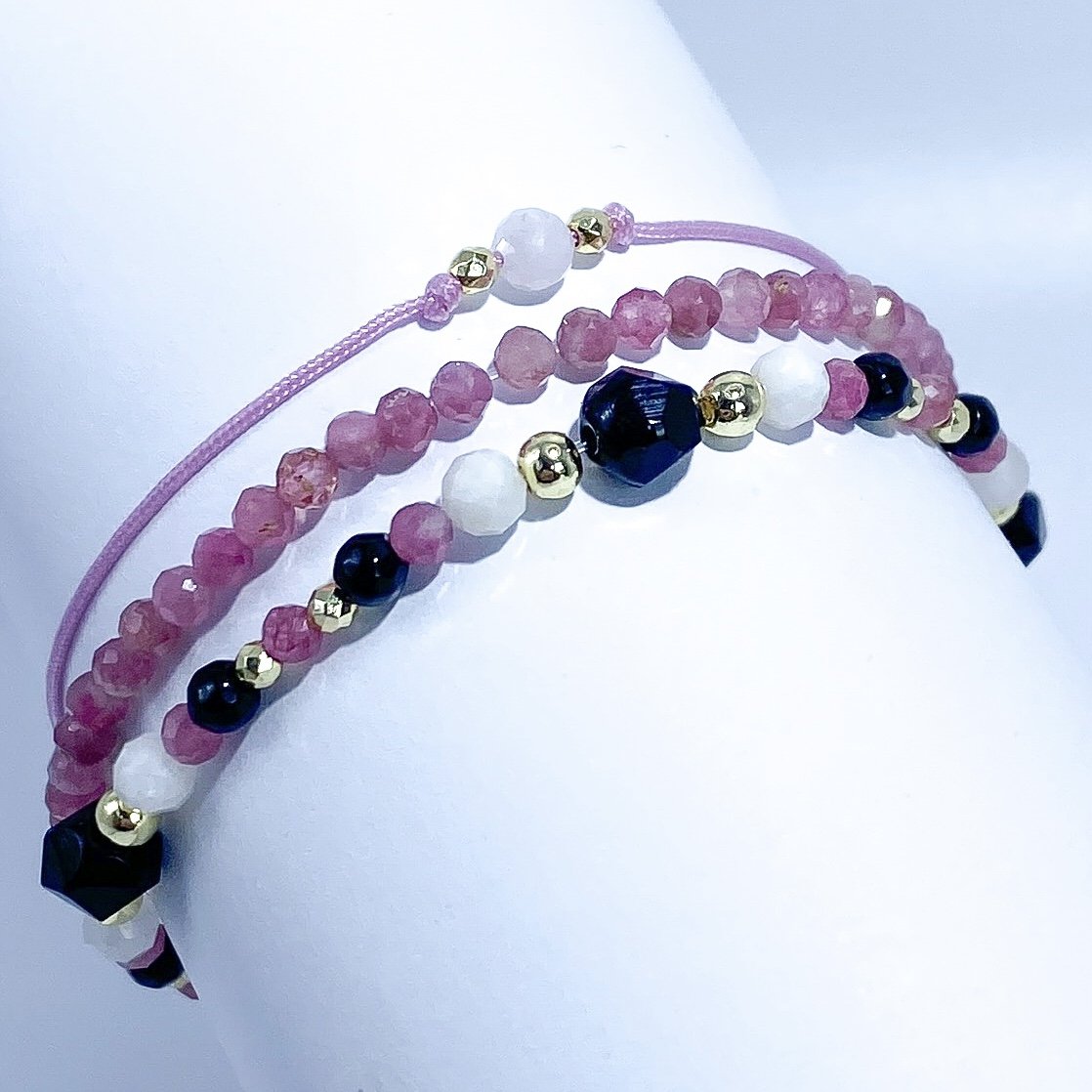 Zestaw Bransoletek z Kamieni Naturalnych KiANU - Turmalin Różowy, Onyks, Kamień Księżycowy ...