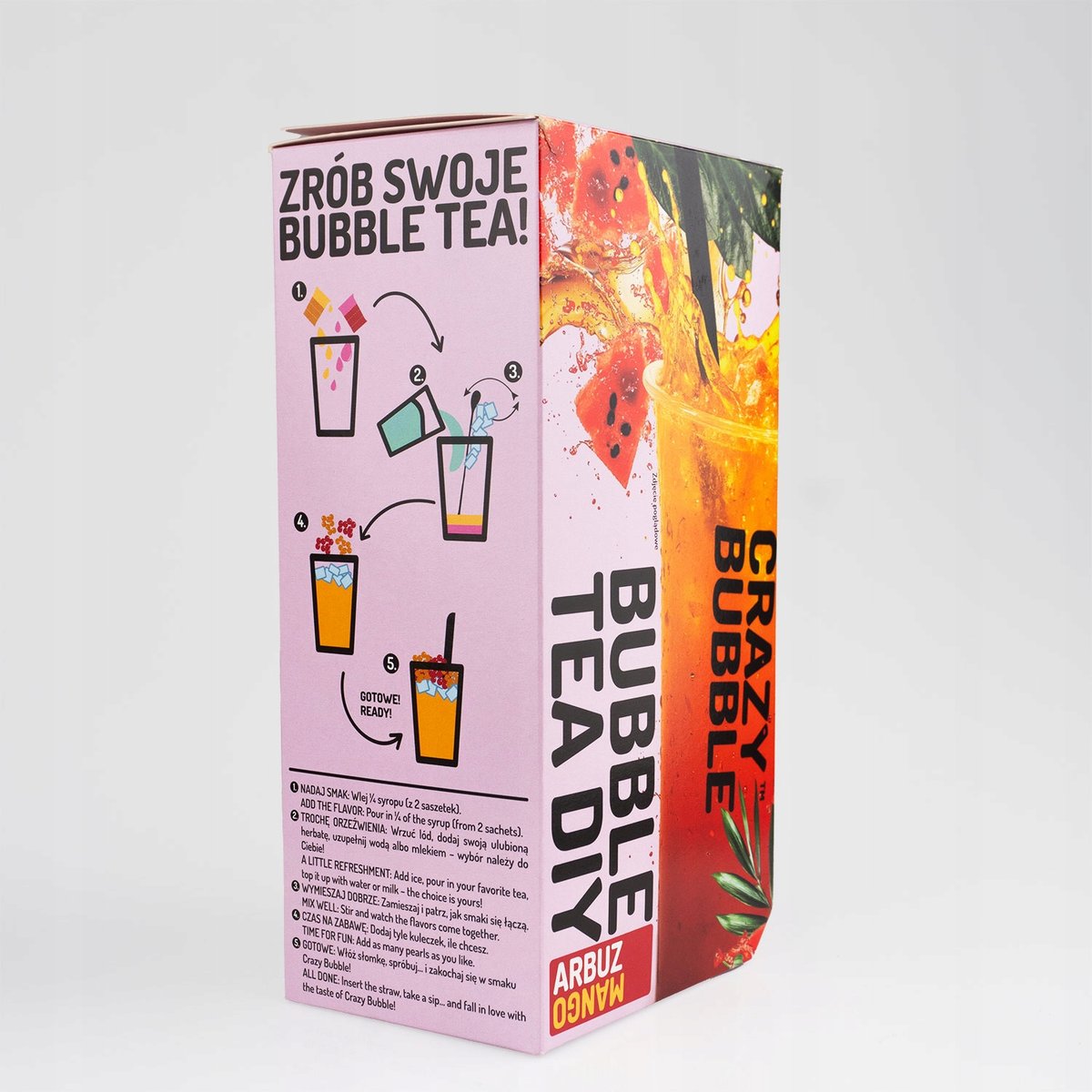 Zestaw bubble tea DIY CrazyBubble MANGO-ARBUZ popping kulki syrop sok ...