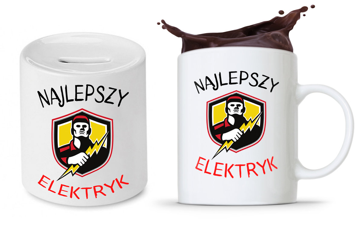 ZESTAW DLA ELEKTRYKA PREZENT KUBEK + SKARBONKA z Nadrukiem ze Zdjęciem - PoliDraw | Sklep EMPIK.COM
