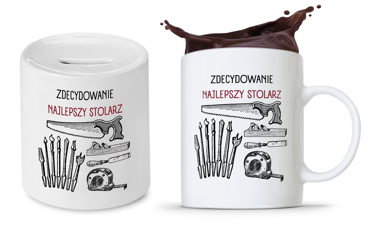 ZESTAW DLA STOLARZA PREZENT KUBEK + SKARBONKA z Nadrukiem ze Zdjęciem ...