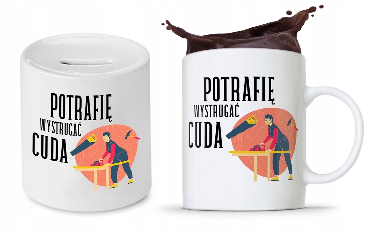 ZESTAW DLA STOLARZA PREZENT KUBEK + SKARBONKA z Nadrukiem ze Zdjęciem ...