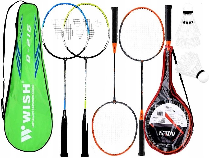ZESTAW DO BADMINTONA RAKIETKI PALETKI LOTKI 3SZT DO GRY BADMINTON ...