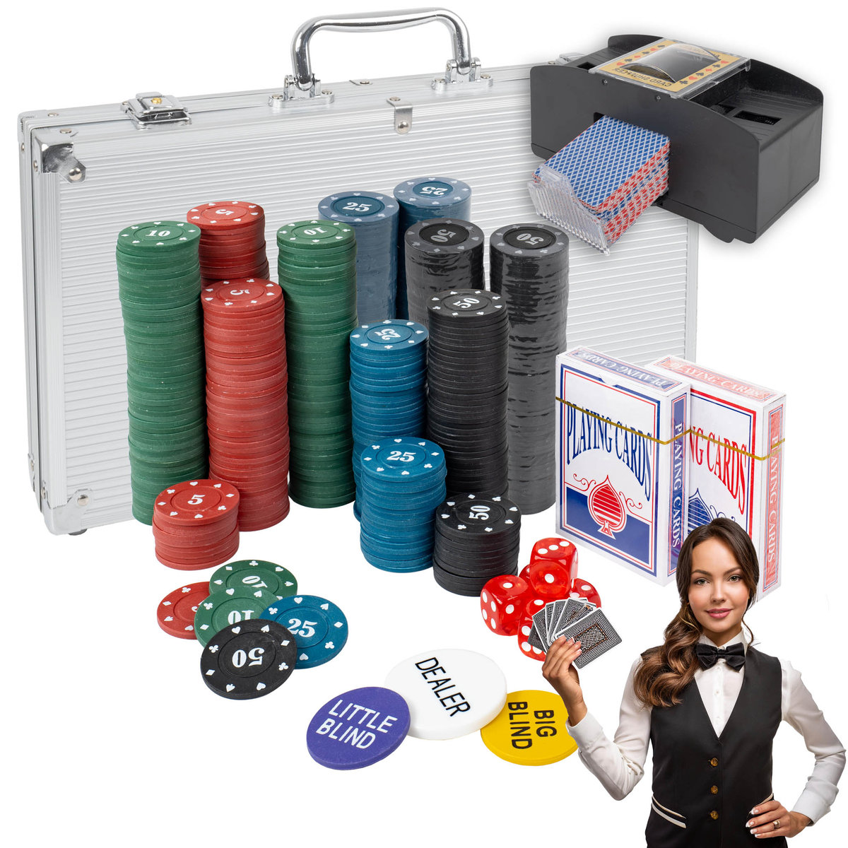 Zestaw do gry w pokera KLASYCZNY | 500 żetonów, walizka + TASOWARKA DO ...