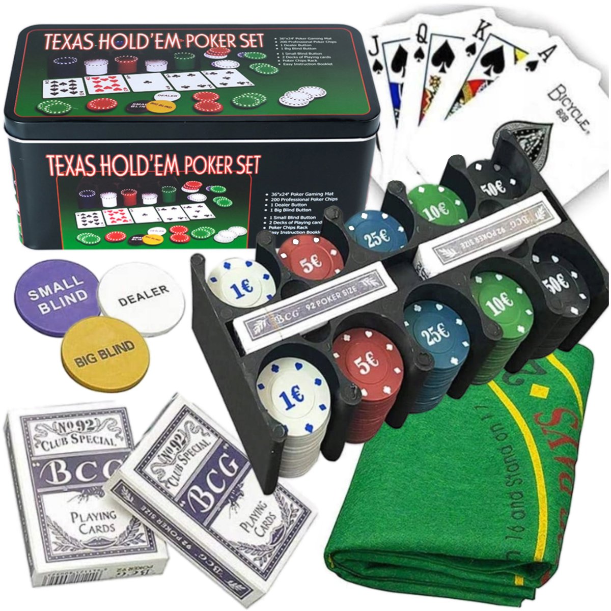 Zestaw do gry w pokera w metalowym opakowaniu Texas Hold'em - Okazeo ...