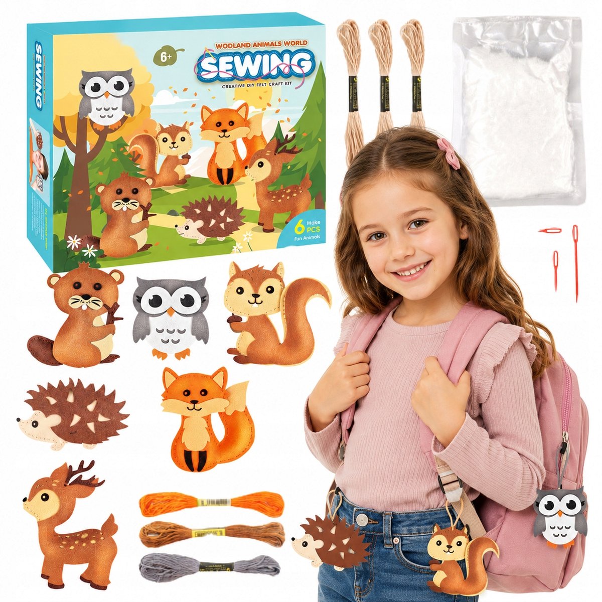 Zestaw do nauki szycia DIY Wyszywanki Filcowe Zwierzątka Leśne 6el ...