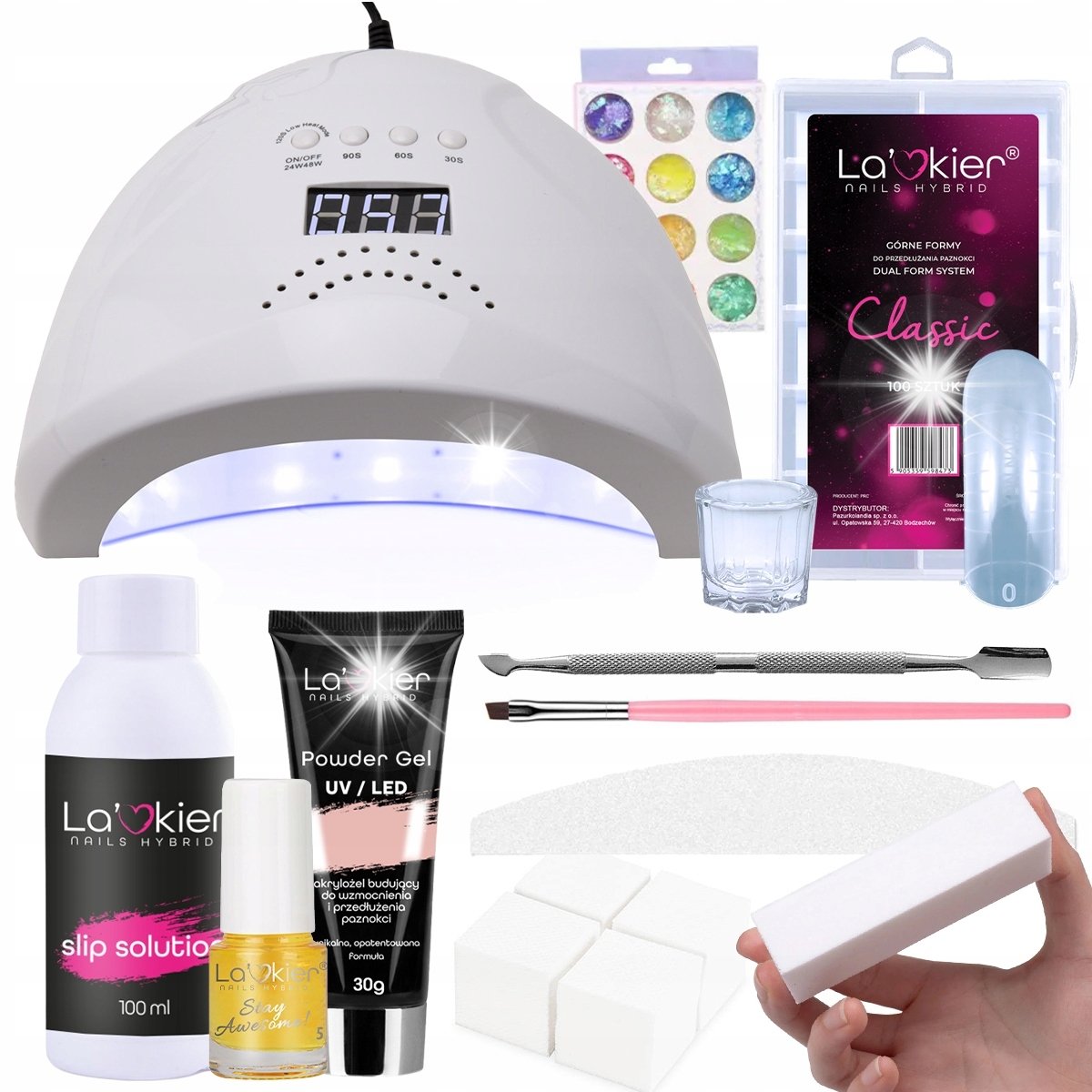 Zestaw do przedłużania paznokci AKRYLOŻEL powder gel LAMPA DUAL FORMY ...