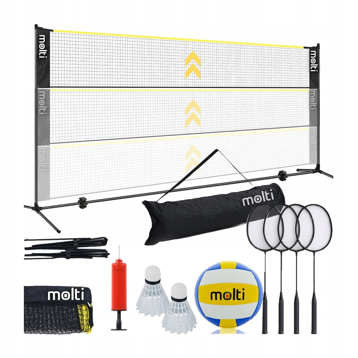 Zestaw do SIATKÓWKI BADMINTONA TENISA siatka 3w1 regulowana +piłka ...