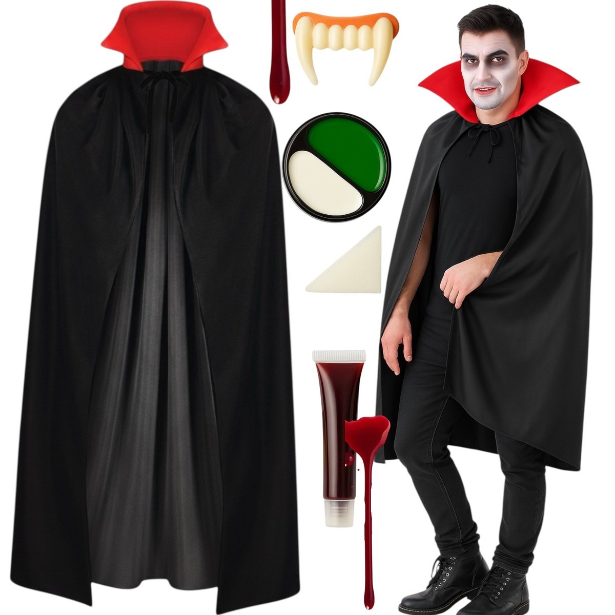 Zestaw Dracula z peleryną 128cm i makeup na Halloween | Sklep EMPIK.COM