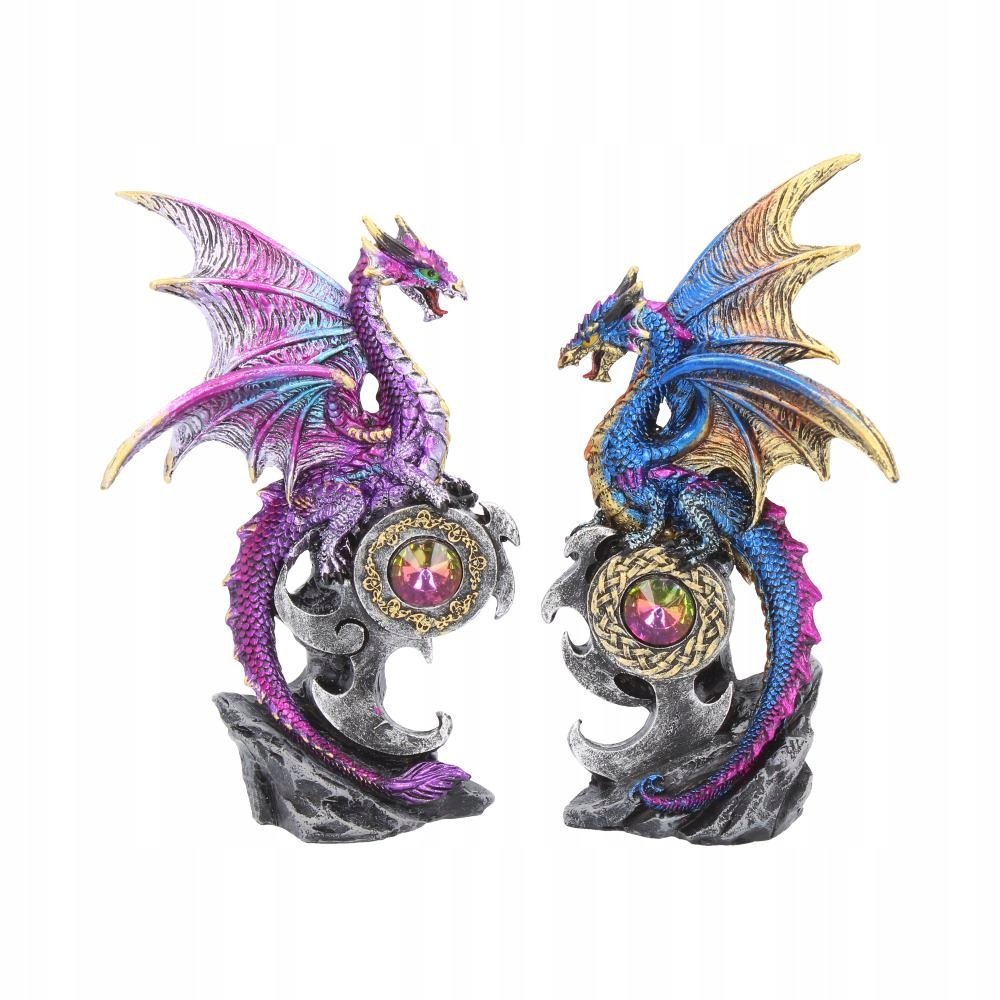 Zestaw dwóch figurek Fantasy Dragons z kryształami kolekcjonerskie ...