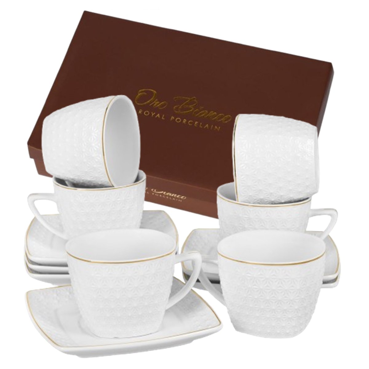 Zestaw filiżanka ze spodkiem 6x200 ml komplet kawowy na prezent oro ...