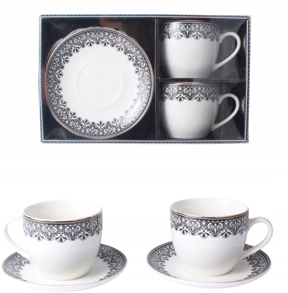Zestaw FILIŻANKI SPODEK kwiaty porcelanowy CR2-41 NA PREZENT 4 el - TOM ...