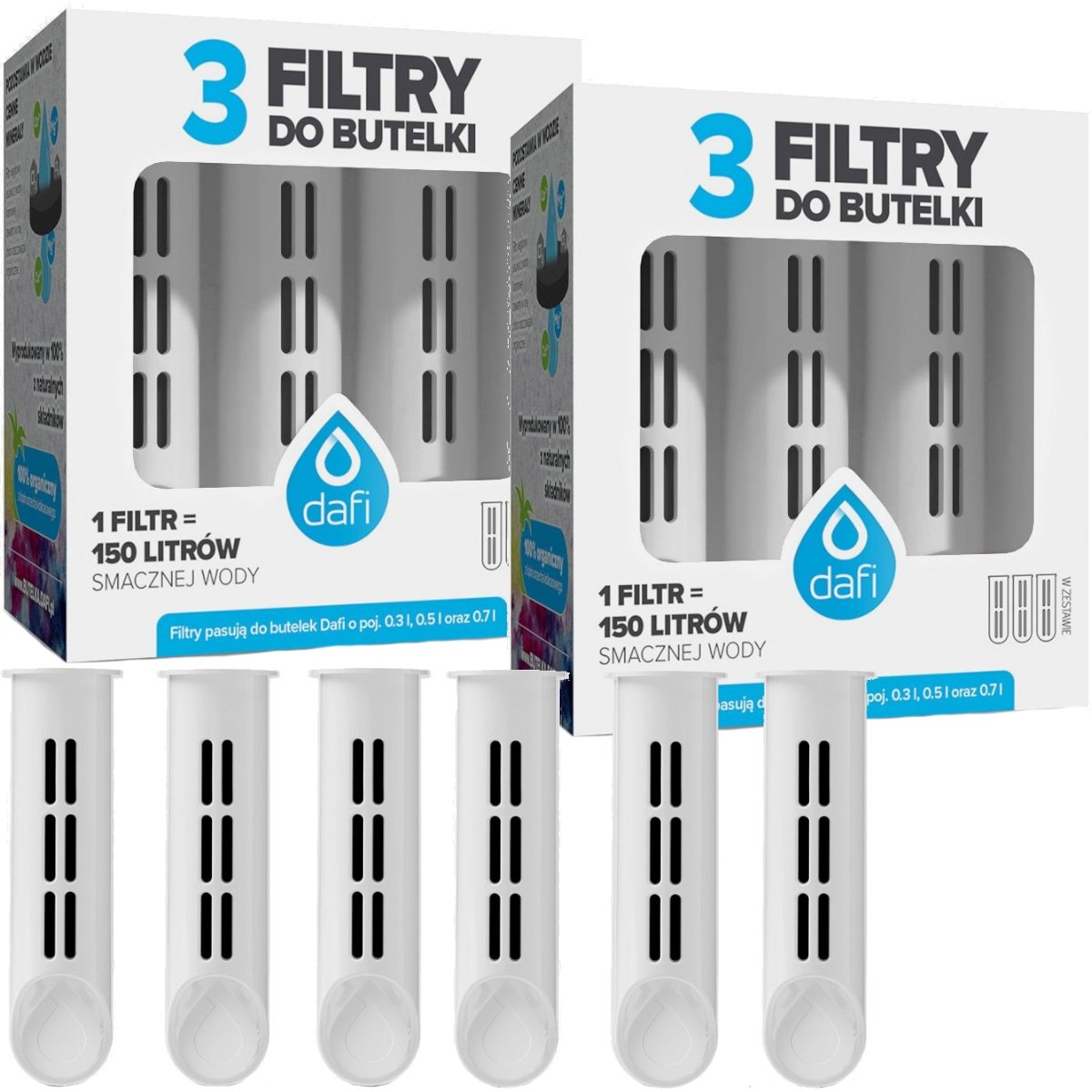 Zestaw Filtry wkłady do butelki DAFI SOLID STEEL SOFT 6 szt biały kolor ...