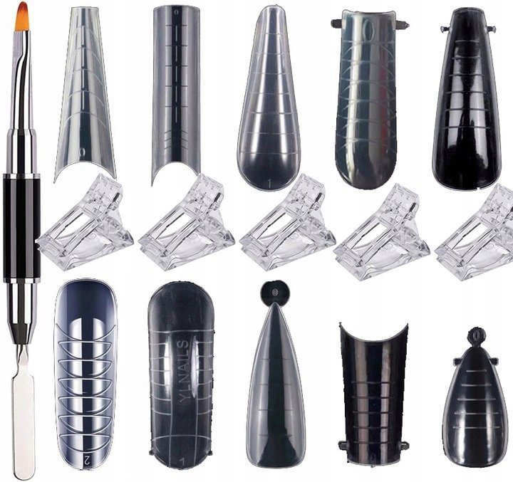 ZESTAW Formy DUAL DO AKRYLOŻELU różne 144 szt MIGDAŁ pędzelek zaciskarka | Sklep EMPIK.COM