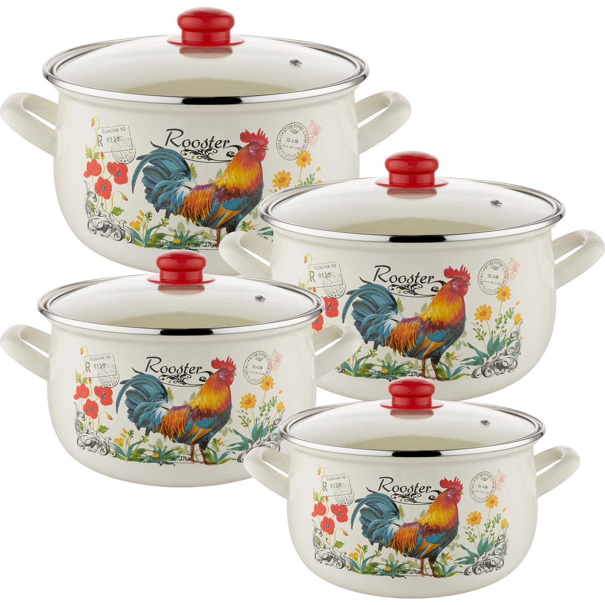 Zestaw Garnków Emaliowanych Kogucik Indukcja 8 El - Emalia Pleszew ...