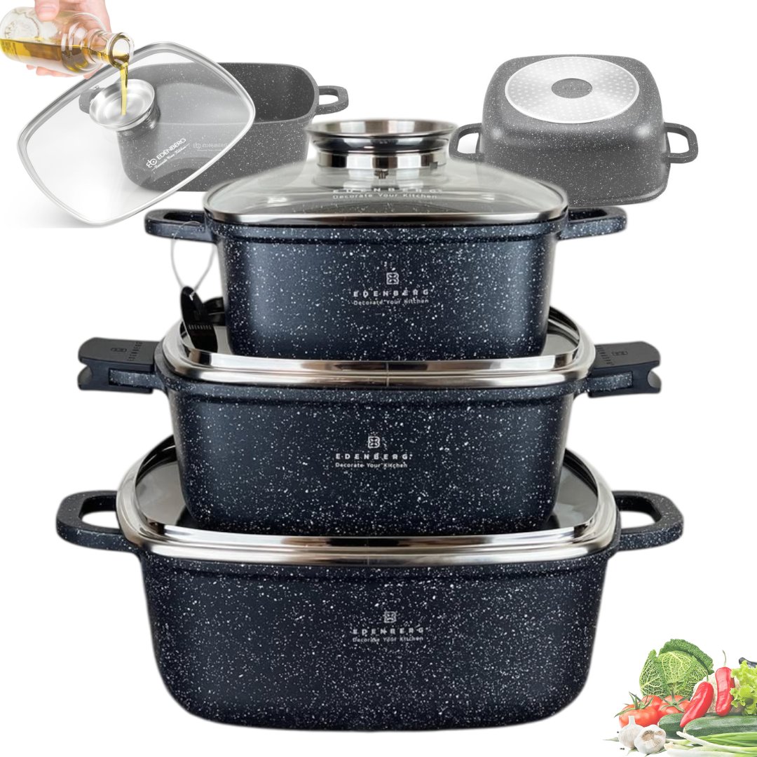 Zestaw Garnków Garnki Marmurkowe Z Pokrywami Indukcja Gaz Eb-8141 - Edenberg | Sklep EMPIK.COM