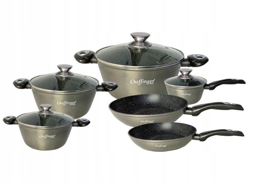 Zestaw garnków i patelni Cheffinger CF-FA1010 10 el. powłoka marmur ...