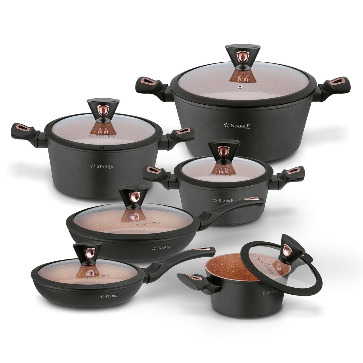 ZESTAW GARNKÓW PATELNI komplet garnki indukcja gaz Dark Copper Starke ...