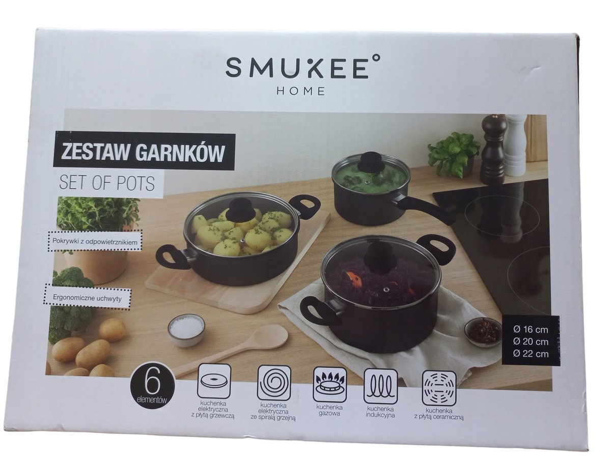 Zestaw garnków Smukee stal węglowa 6 el. model: 240236-01 - SMUKEE ...