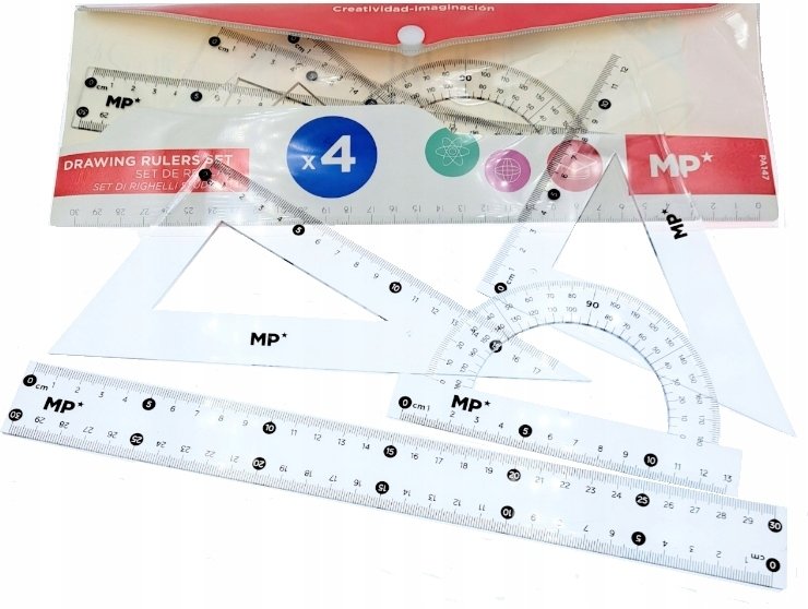Zestaw geometryczny w ETUI 4 elementy linijka 30cm 2 ekierki kątomierz MP - MP Colours | Sklep ...