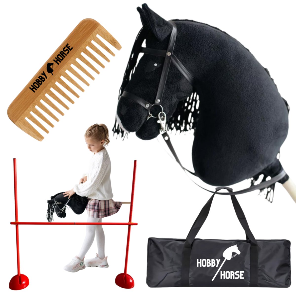 ZESTAW HOBBY HORSE KOŃ NA KIJU A3 + PRZESZKODA DO SKAKANIA 120 CM ...