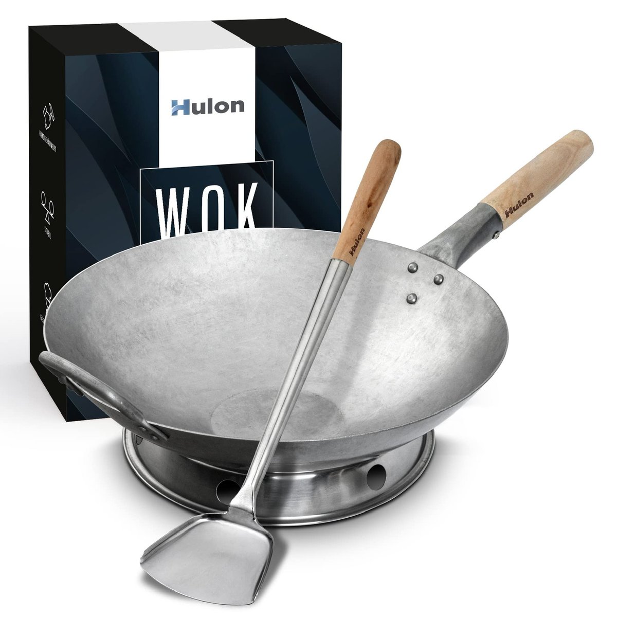 Zestaw Hulon Wok Z Pierścieniem I Szpatułką - Patelnia Węglowa Do ...