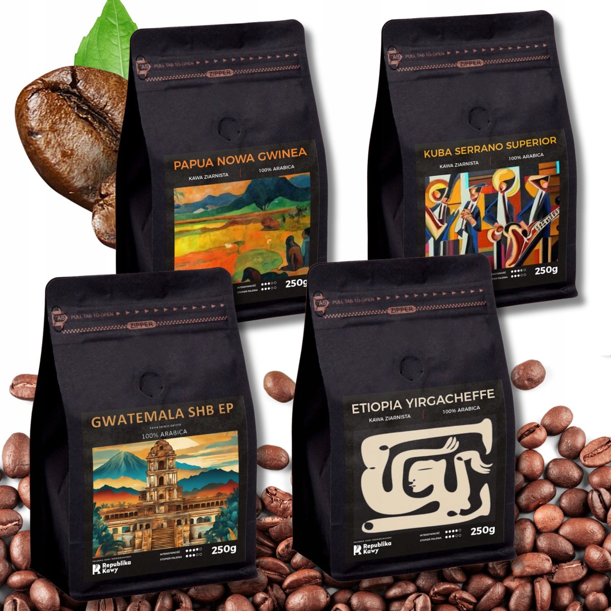 ZESTAW KAW ŚWIEŻO PALONYCH 100% ARABICA KAWY Z PALARNI PREMIUM 4 x 250g ...