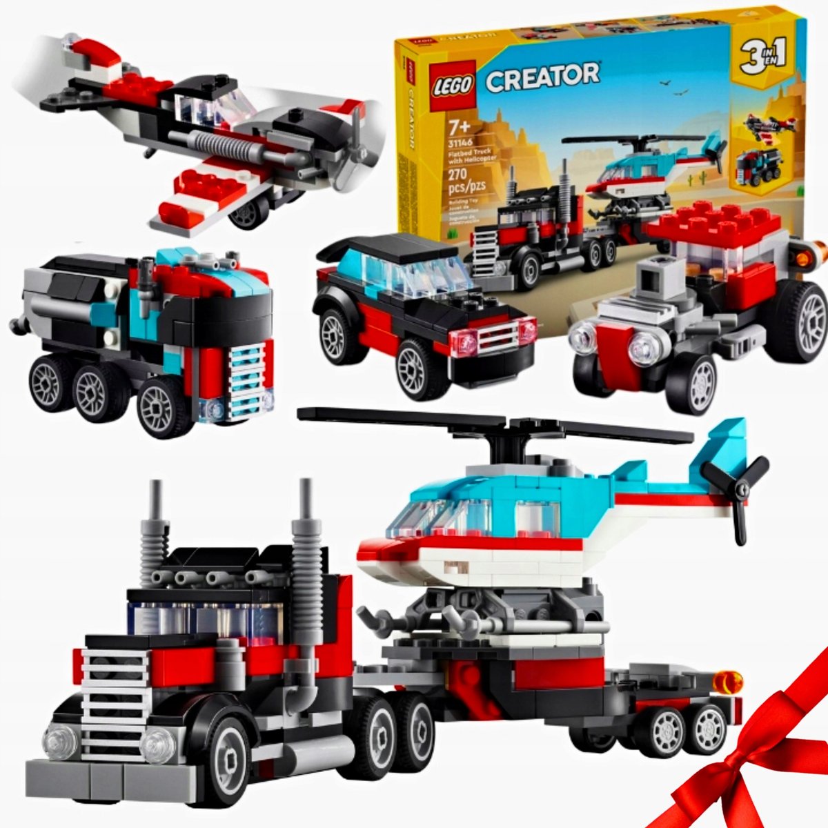 ZESTAW KLOCKÓW LEGO 3w1 CIĘŻARÓWKA SAMOCHÓD WYŚCIGÓWKA SAMOLOT ...
