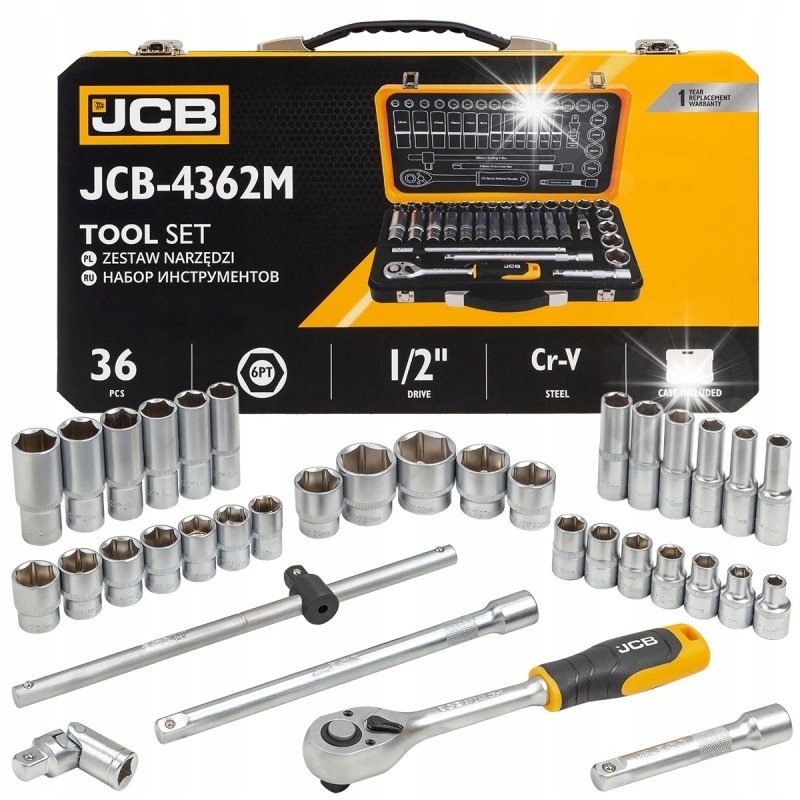 ZESTAW KLUCZE NASADOWE Z GRZECHOTKĄ NASADKI DO KÓŁ JCB WALIZKA 1/2” 36 EL - Inna marka | Sklep ...