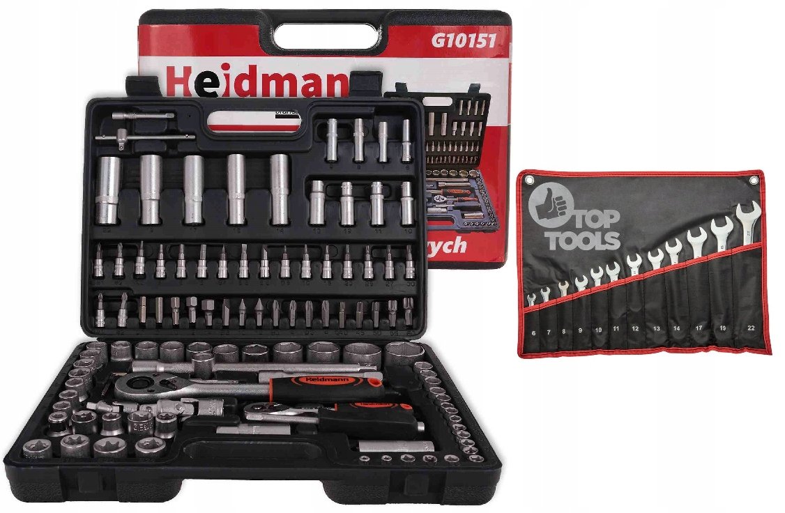 ZESTAW KLUCZY NASADOWYCH 108EL 1/4 1/2 HEIDMANN +KLUCZE PŁASKO-OCZKOWE ...