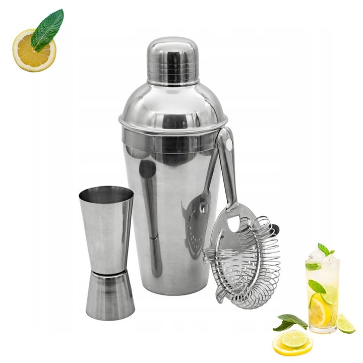 ZESTAW komplet BARMAŃSKI 3 el. shaker + miarka + sitko stal nierdzewna ...