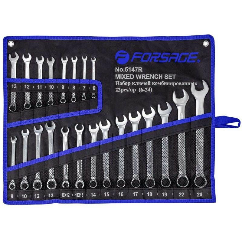 Zestaw komplet kluczy płasko-oczkowych płaskie grzechotki 22el 6-24mm ...