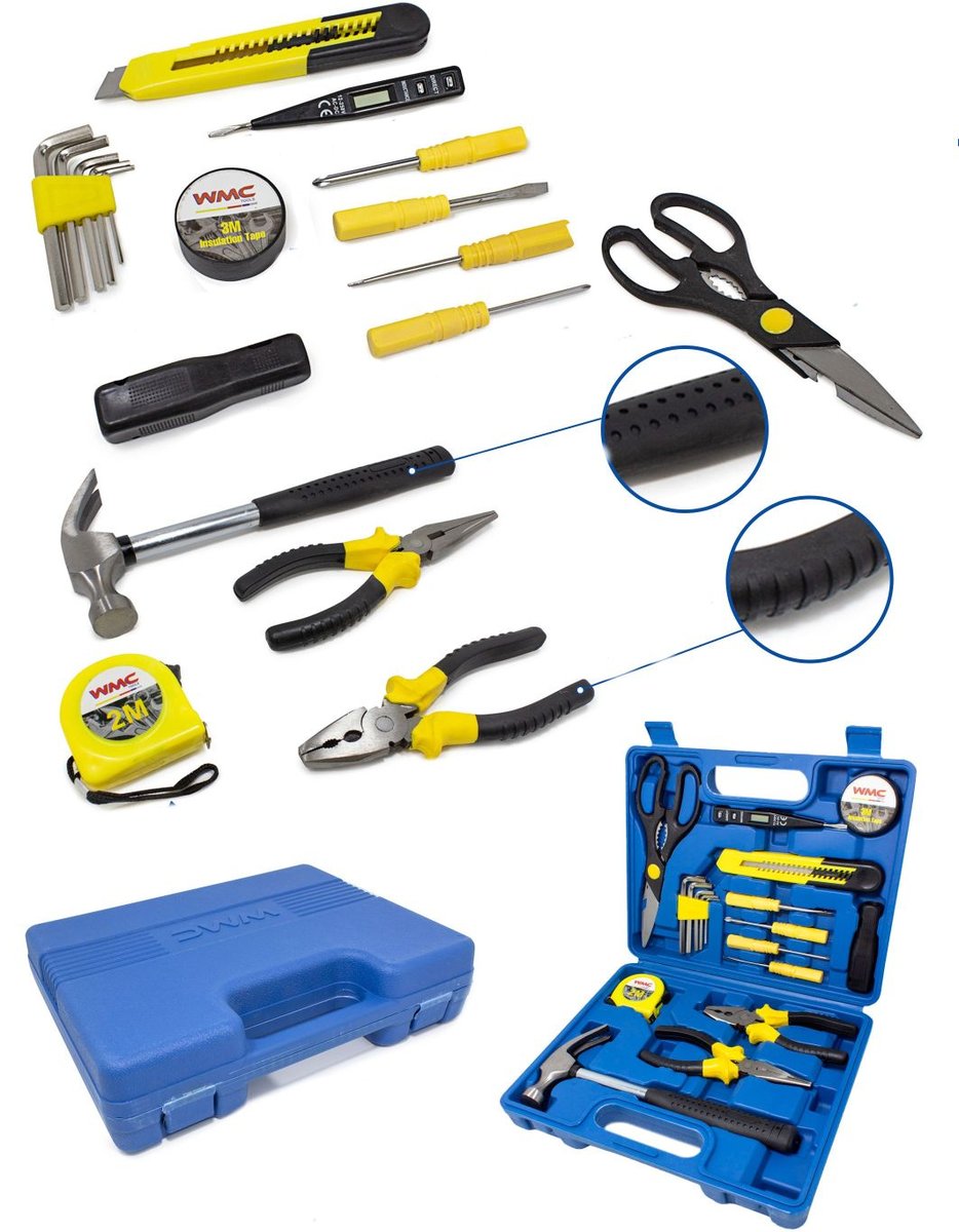 Zestaw komplet narzędziowy narzędzia 18 el. Kombinerki młotek imbusy śrubokręty WMC TOOLS - WMC ...