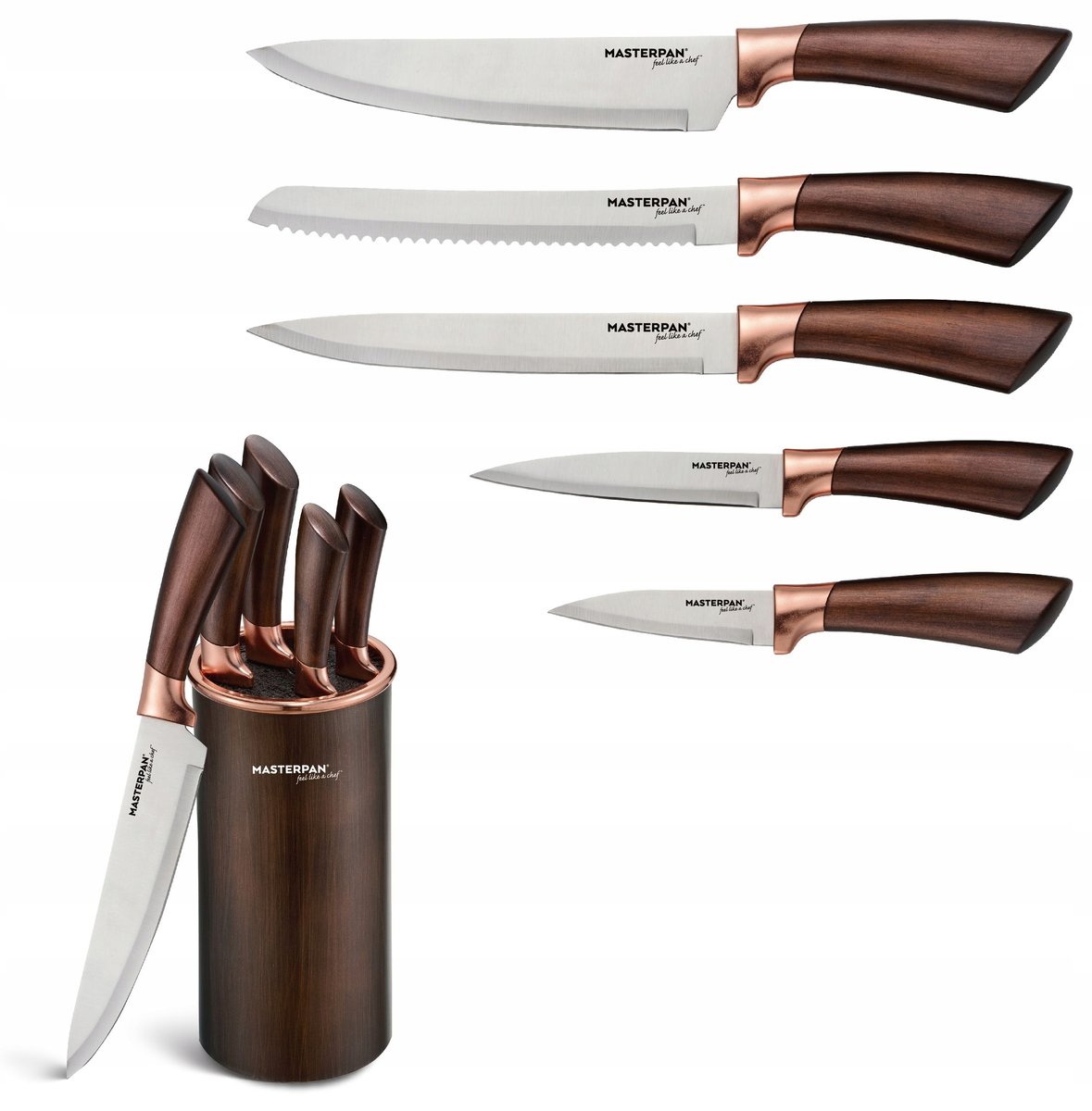Zestaw Komplet Noży Kuchennych W Bloku 6 El. Ostre Premium - MASTERPAN | Sklep EMPIK.COM